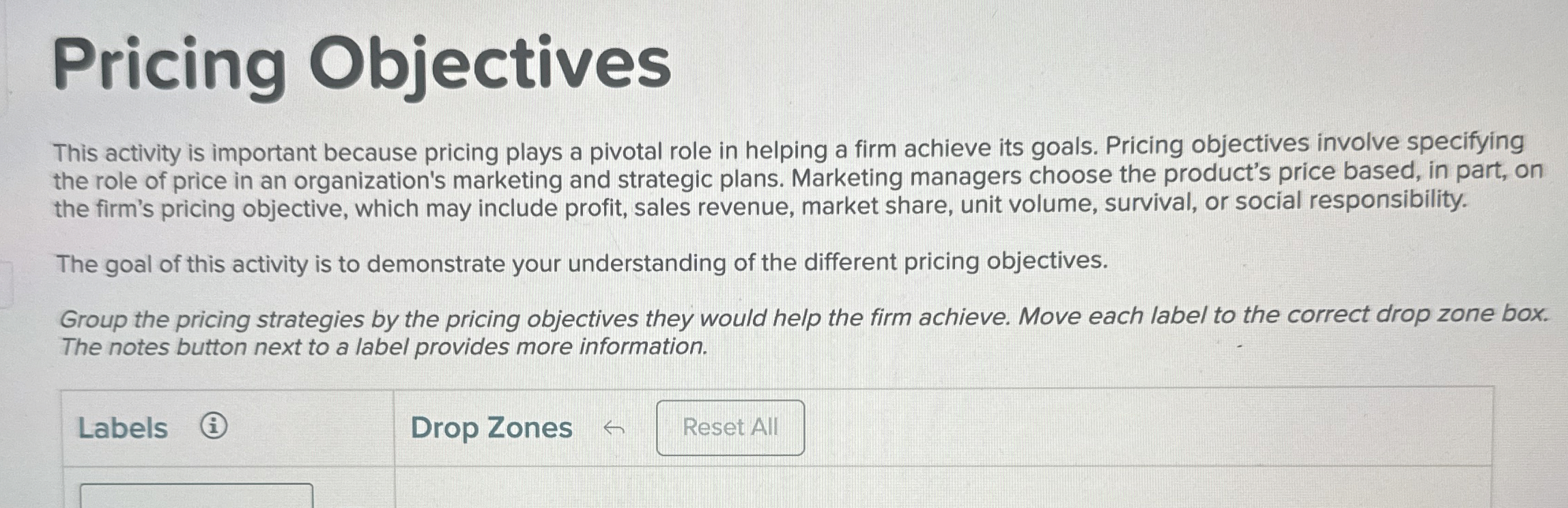 Solved Pricing ObjectivesThis activity is important because | Chegg.com