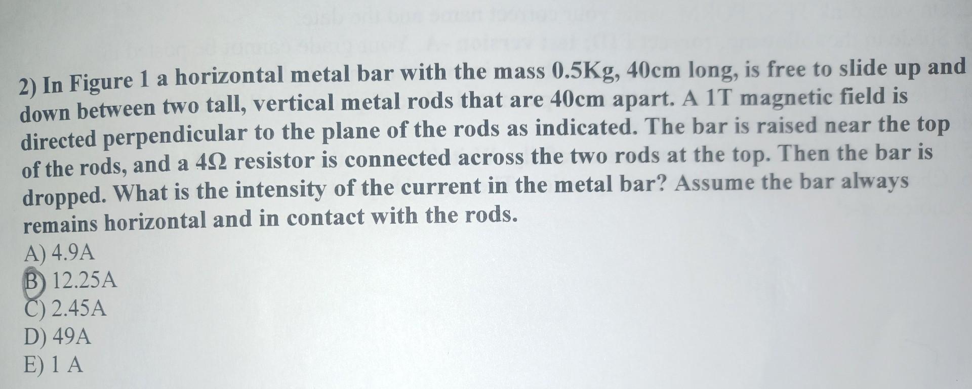 Solved Figure 1.2) In Figure 1 a horizontal metal bar with | Chegg.com