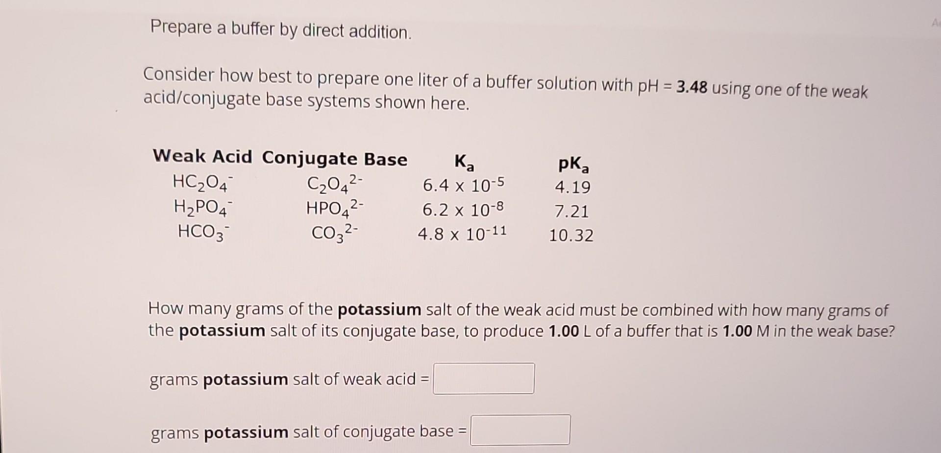 Solved Prepare a buffer by direct addition. Consider how | Chegg.com