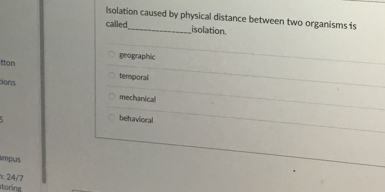 Solved Isolation caused by physical distance between two | Chegg.com