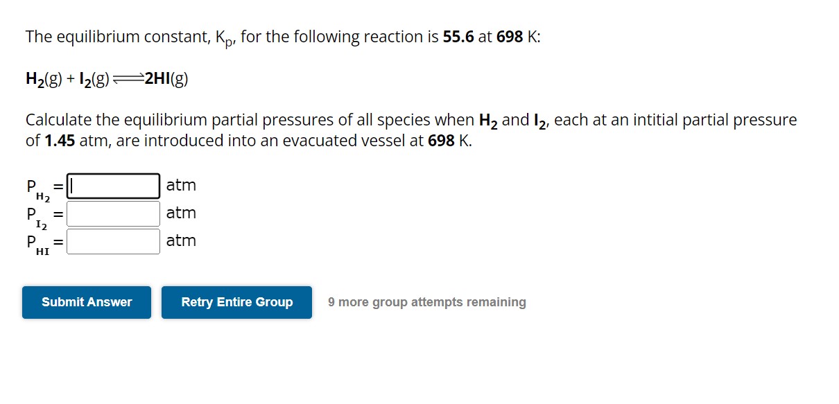 Solved The equilibrium constant, Kp, ﻿for the following | Chegg.com