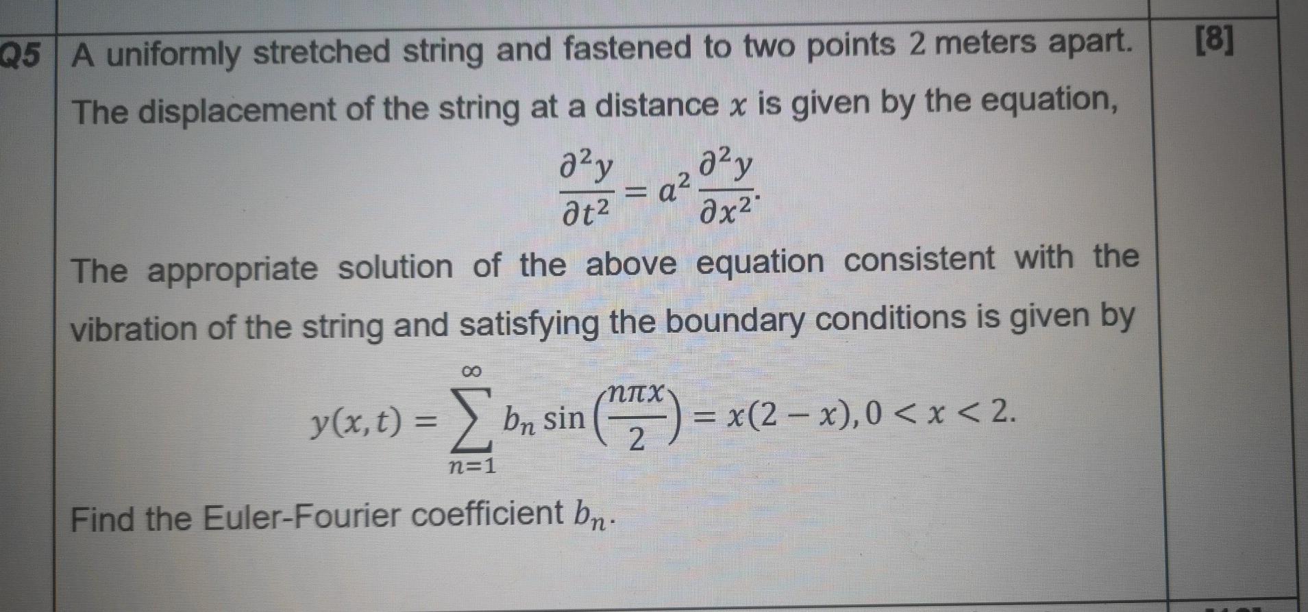 Solved [8] Q5 A uniformly stretched string and fastened to | Chegg.com