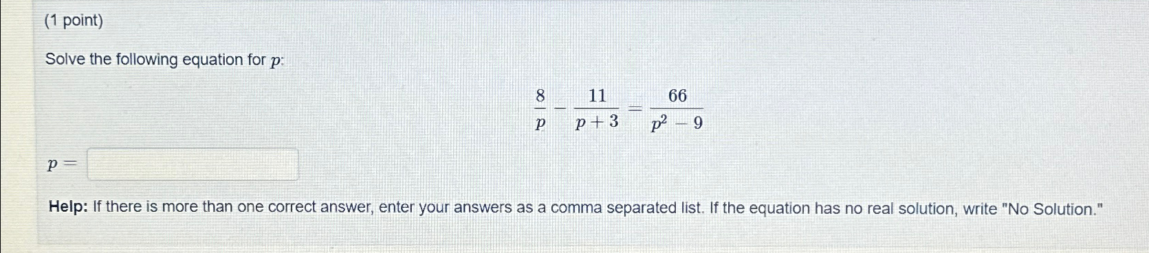 Solved (1 ﻿point)Solve the following equation for p | Chegg.com