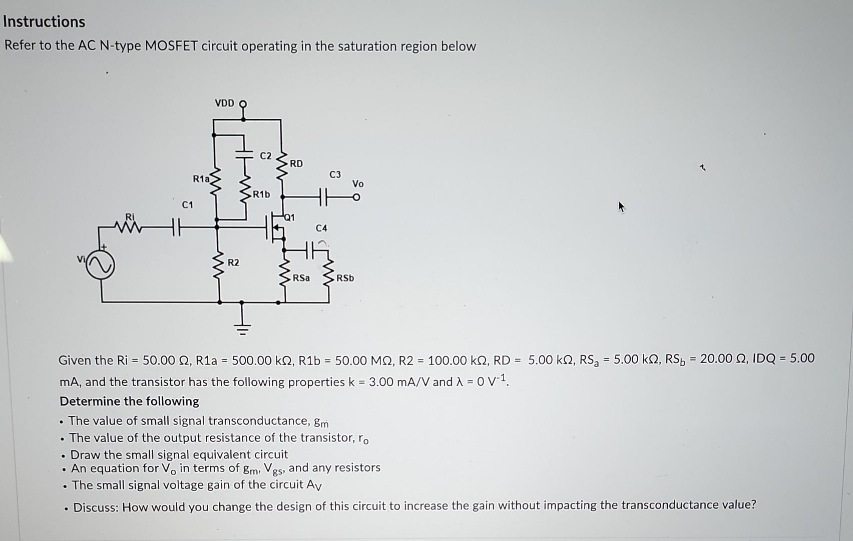 Solved Instructions Refer to the AC N-type MOSFET circuit | Chegg.com