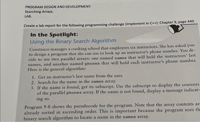 Solved PROGRAM DESIGN AND DEVELOPMENT. Searching Arrays. | Chegg.com