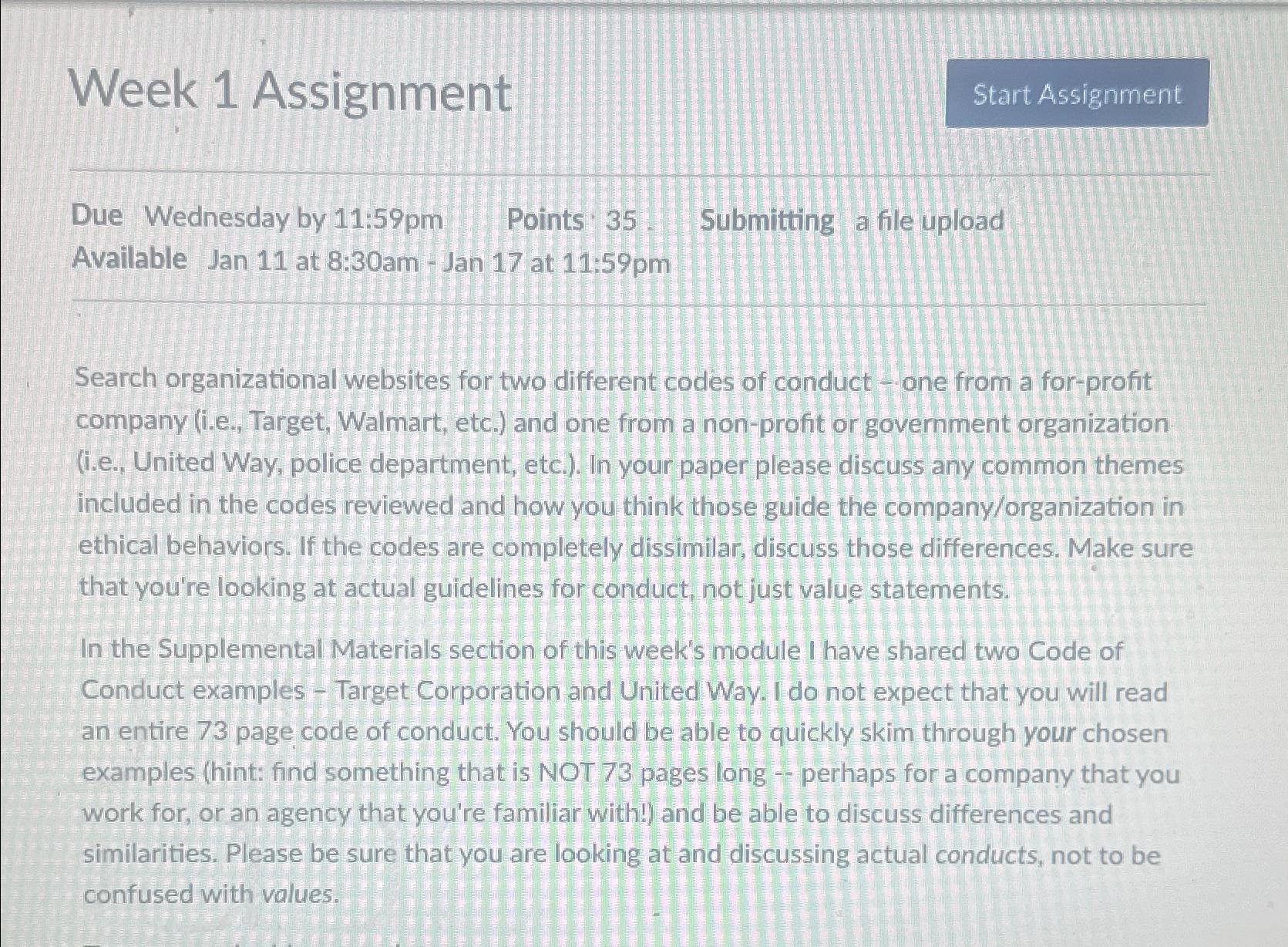 Solved Week 1 ﻿AssignmentDue Wednesday by 11:59pm Points | Chegg.com