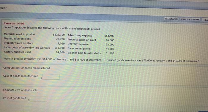 Solved ment CALCULATOR PRINTER VERSION RA Exercise 14-08 | Chegg.com