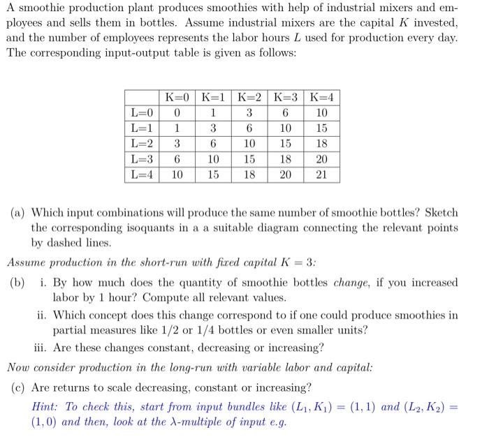 Solved A smoothie production plant produces smoothies with | Chegg.com