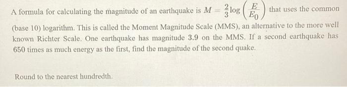 Solved A formula for calculating the magnitude of an | Chegg.com