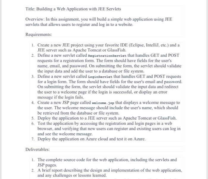 Solved Title: Building a Web Application with JEE Servlets | Chegg.com