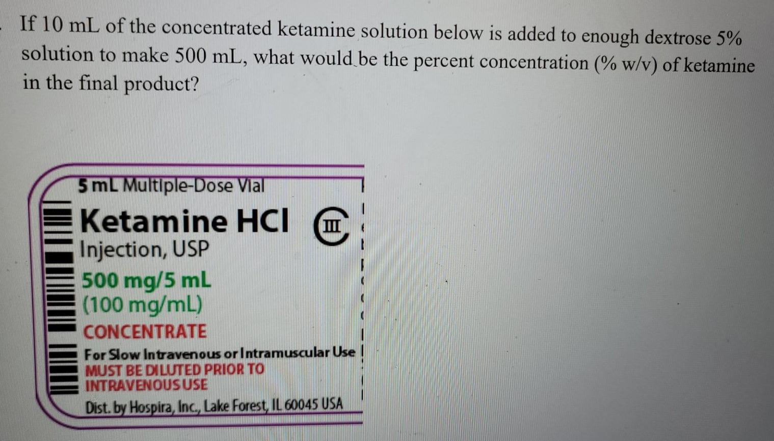 Solved If 10 mL of the concentrated ketamine solution below | Chegg.com