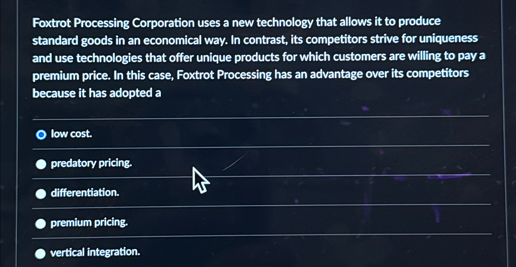 Foxtrot Processing Corporation uses a new technology | Chegg.com