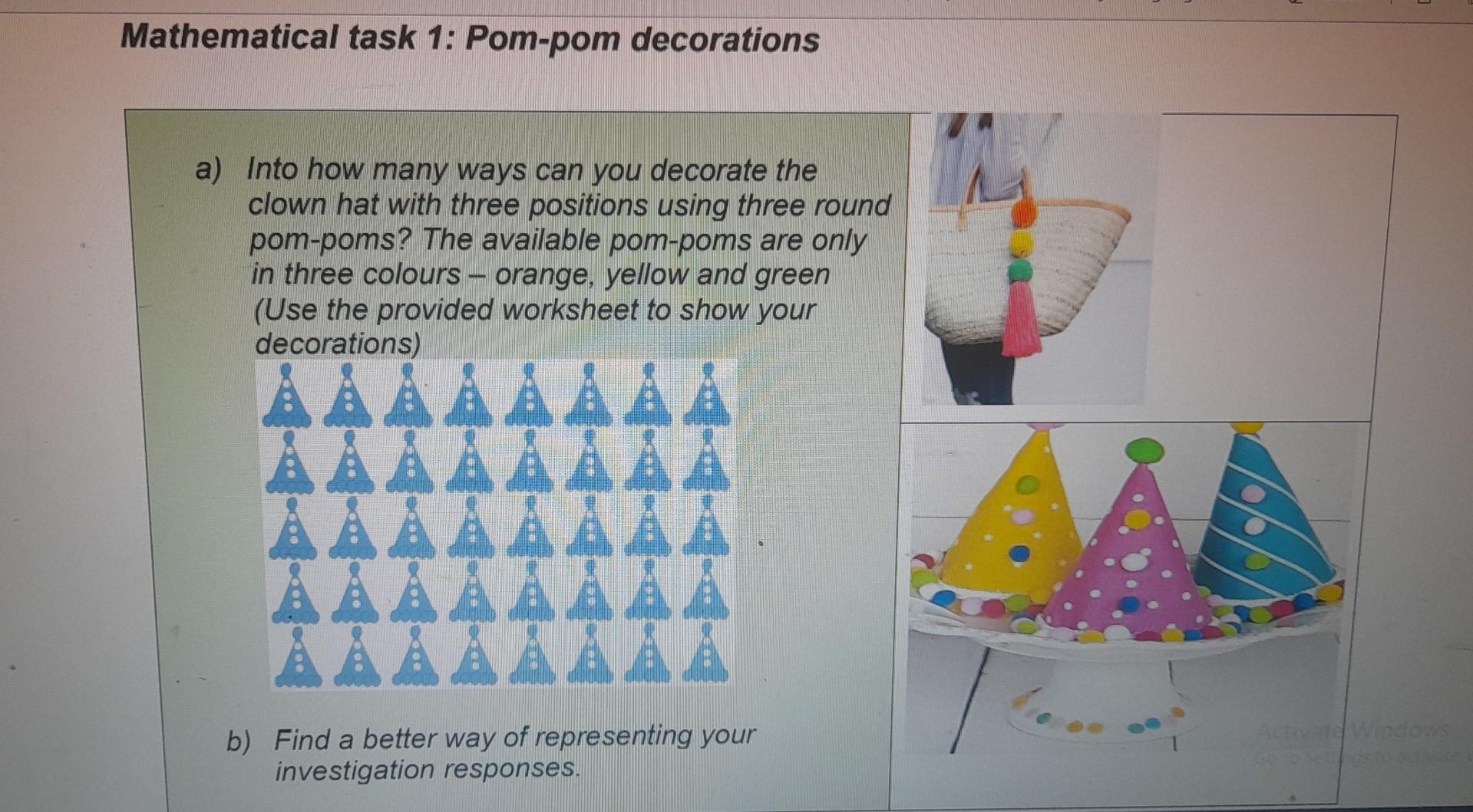 Solved Mathematical task 1: Pom-pom decorations a) Into how | Chegg.com
