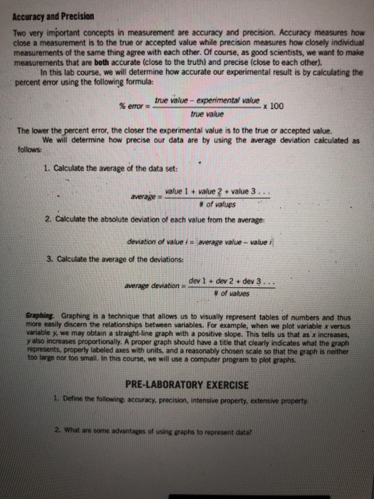 Solved Accuracy and Precision Two very important concepts in | Chegg.com