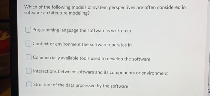 Solved Which of the following models or system perspectives | Chegg.com