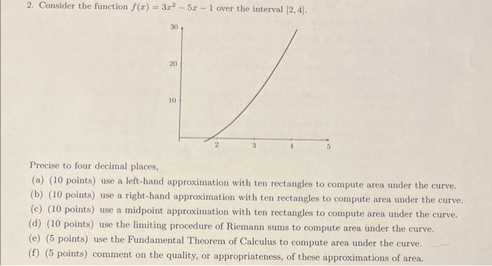 Solved 2. Consider the function f(x)=3x2−5x−1 over the | Chegg.com