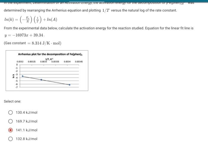 Solved was in the experiment, Determination of an Activation | Chegg.com