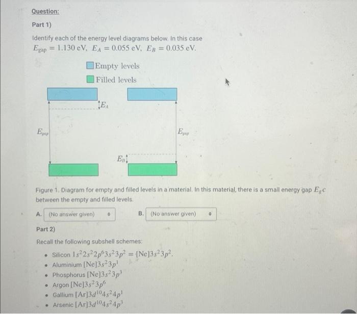 Solved Question: Part 1) Identify each of the energy level | Chegg.com