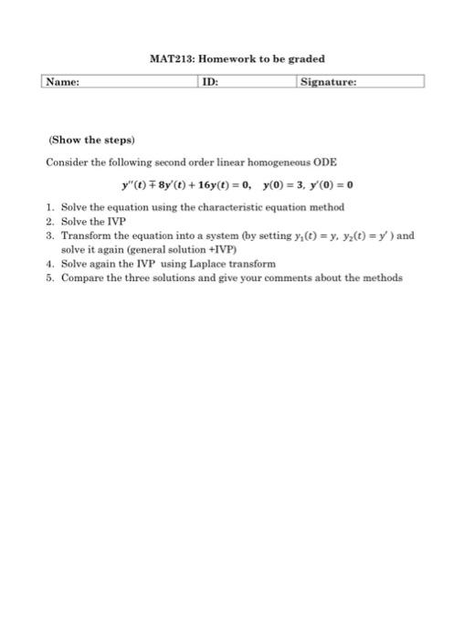 Solved MAT213: Homework to be graded (Show the steps) | Chegg.com