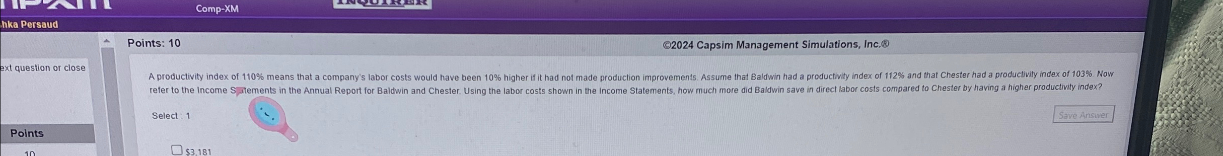 Solved Comp-XMPoints: 10(C2024 ﻿Capsim Management | Chegg.com