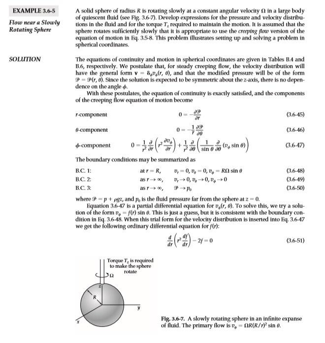 Solved EXAMPLE 3.6-5 Flow near a Slowly Rotating Sphere | Chegg.com