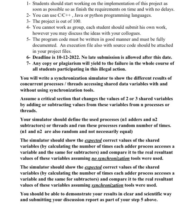 Solved 1- Students should start working on the | Chegg.com