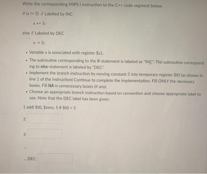 Solved Write the corresponding MIPS I instruction to the C++ | Chegg.com