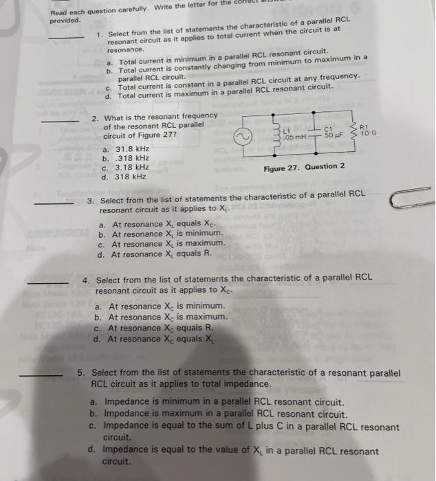 Solved Read each question carefully. Write the letter for | Chegg.com