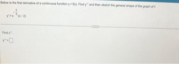 Solved Below is the first derivative of a continuous | Chegg.com