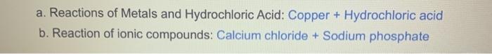 Solved a. Reactions of Metals and Hydrochloric Acid: Copper | Chegg.com