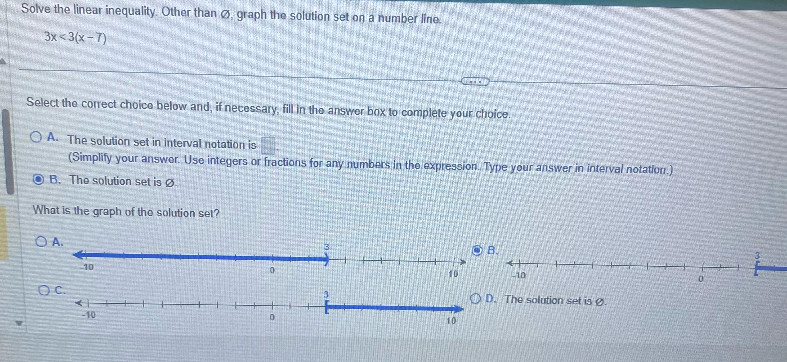 Solved Solve the linear inequality. Other than O?, ﻿graph | Chegg.com
