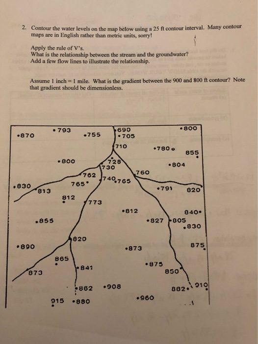 Solved Contour the water levels on the map below using a 25 | Chegg.com