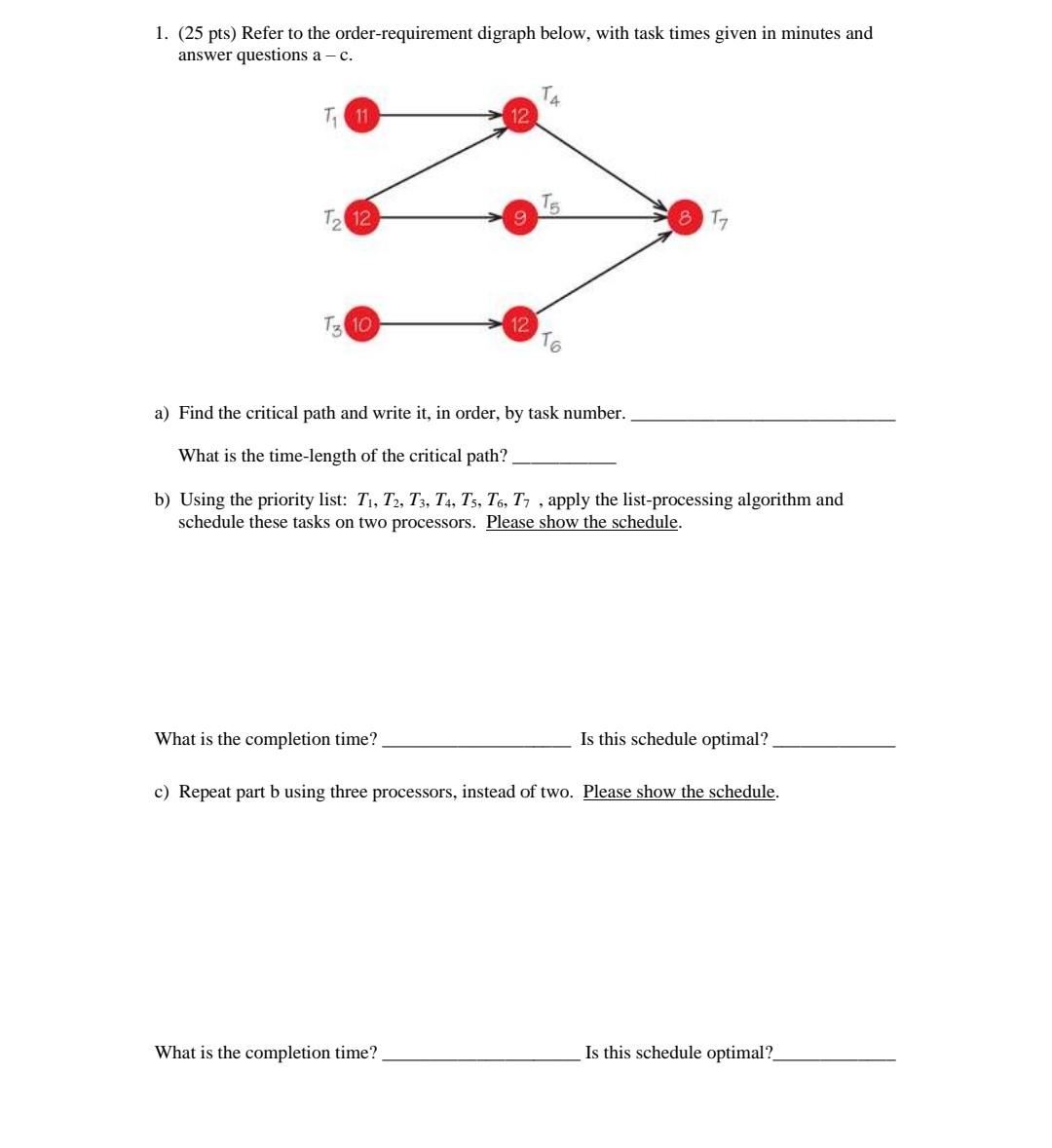 Solved 1. (25 pts) Refer to the order-requirement digraph | Chegg.com