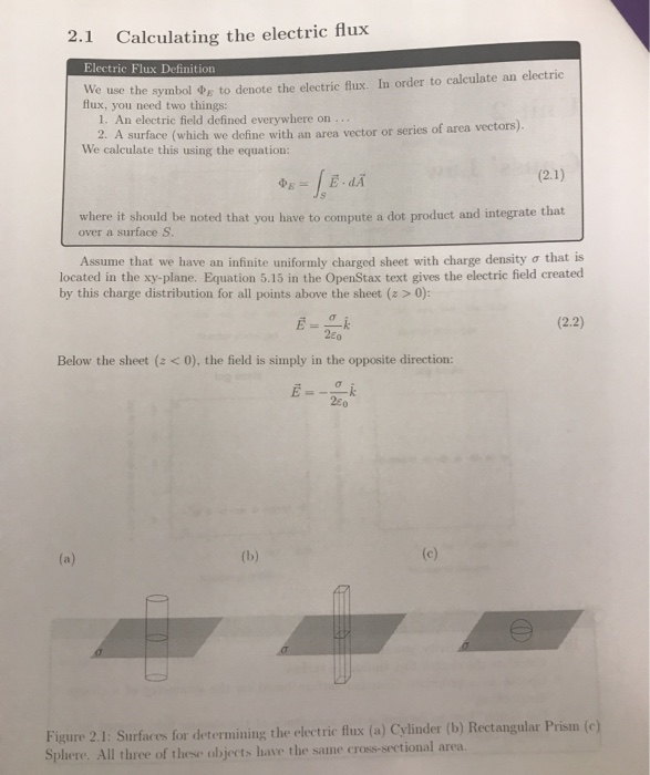 Solved 2.1 Calculating the electric flux Electric Flux | Chegg.com