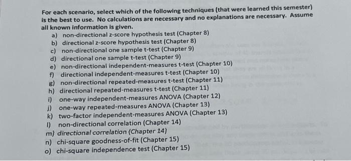 Solved For each scenario, select which of the following | Chegg.com