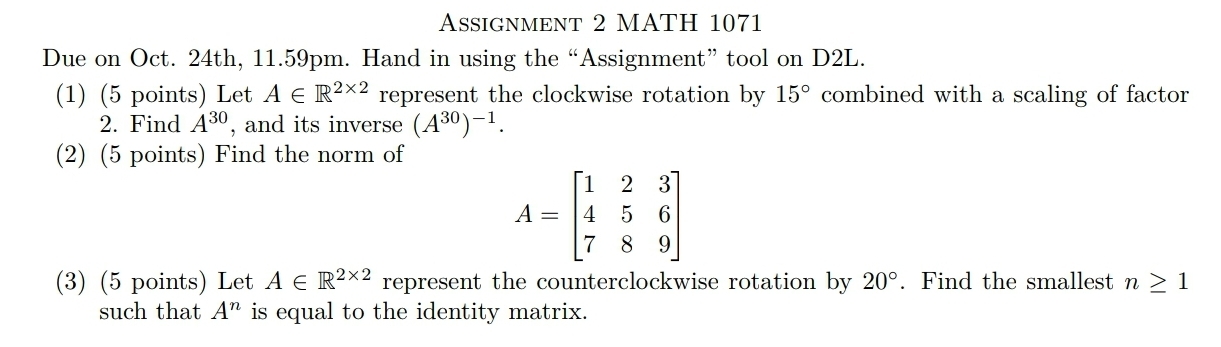 Solved Assignment 2 ﻿MATH 1071Due on Oct. 24th, 11.59pm. | Chegg.com