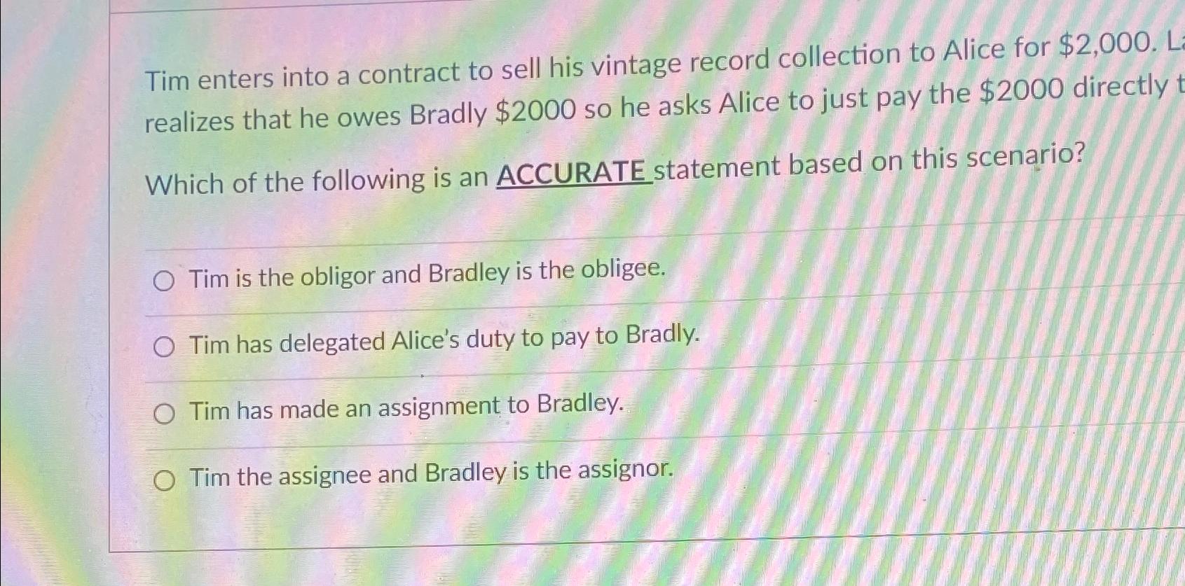 Solved Tim enters into a contract to sell his vintage record | Chegg.com