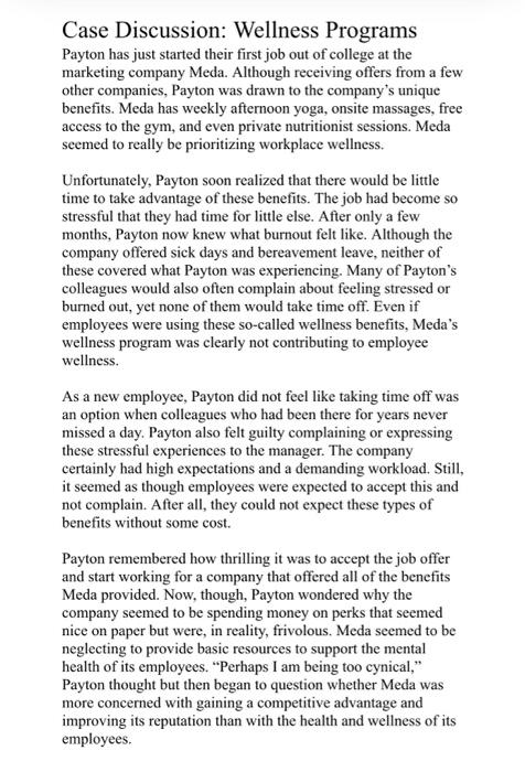 Solved Case Discussion: Wellness Programs Payton has just | Chegg.com