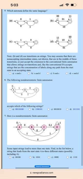 Solved 5. Which automata define the same language? (b3 (c) | Chegg.com