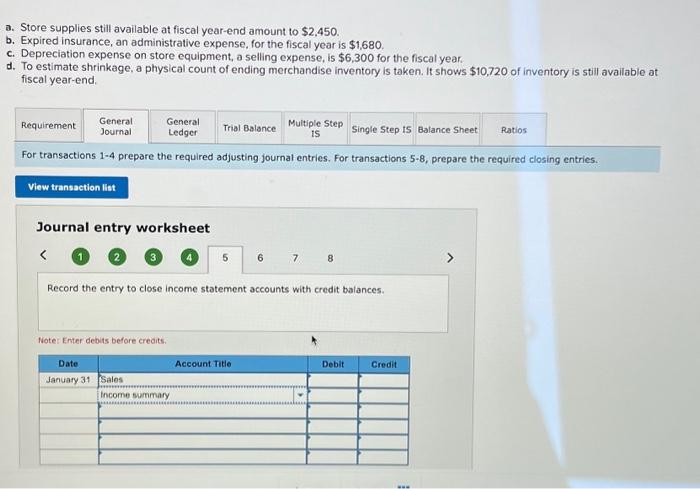 . Store supplies still available at fiscal year-end | Chegg.com