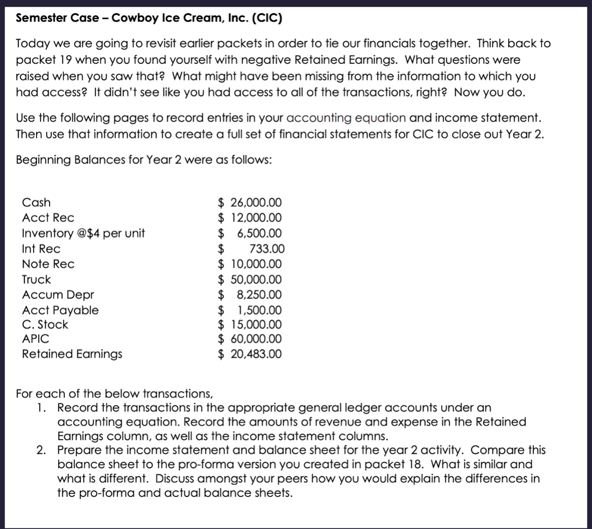 Solved Semester Case - ﻿Cowboy Ice Cream, Inc. (CIC)Today we | Chegg.com