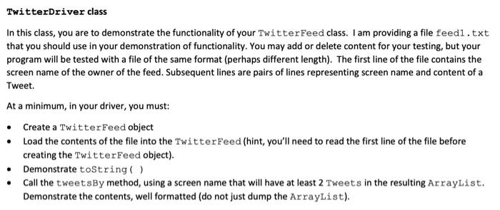 Solved The Tweet class Your Tweet class will contain | Chegg.com