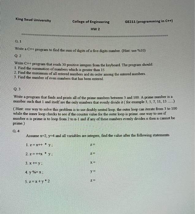 Solved King Saud University College of Engineering GE211 | Chegg.com