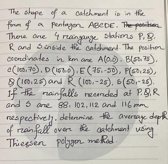 Solved The shape of a catchment is in the form of a pentagon | Chegg.com