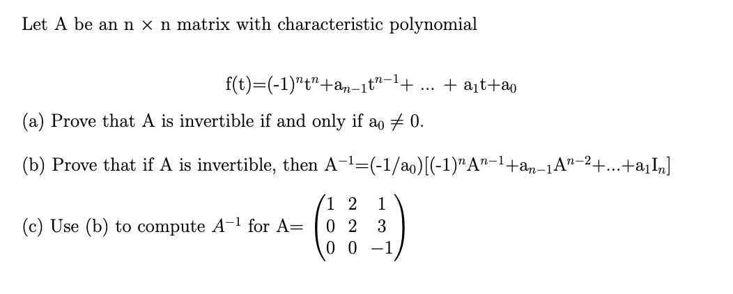Solved Let A be an n×n ﻿matrix with characteristic | Chegg.com