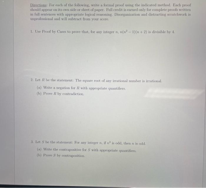 Solved Directions: For each of the following, write a formal | Chegg.com