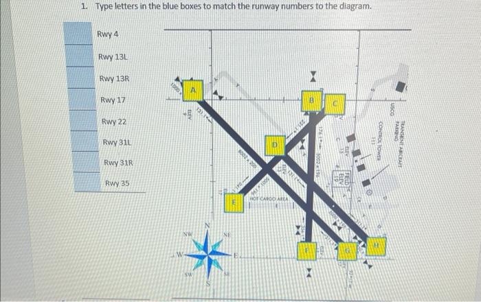Solved type letters in the blue boxes to match the runway | Chegg.com
