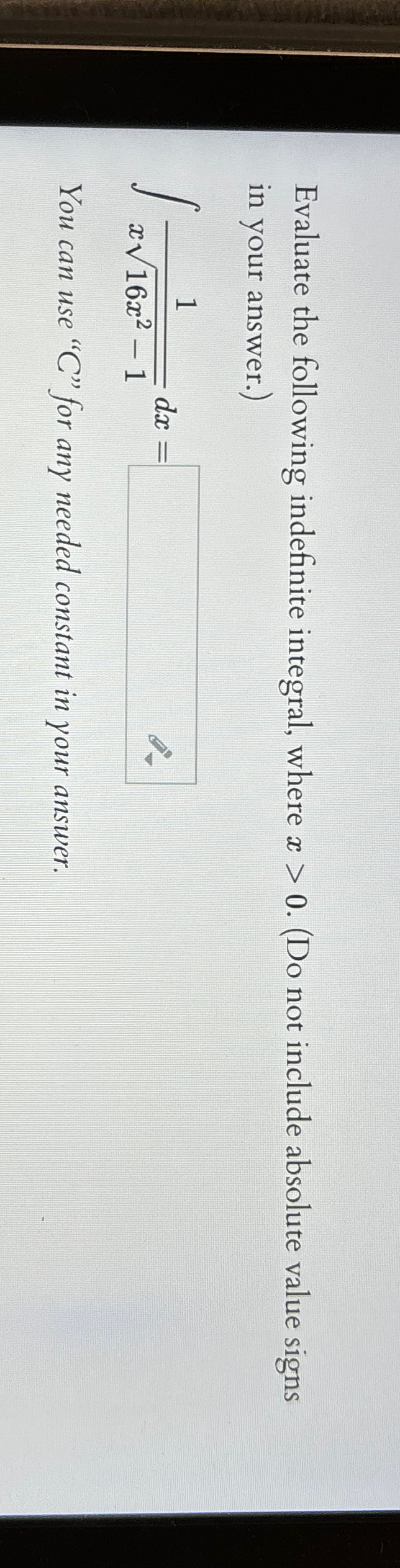 Solved Evaluate the following indefinite integral, where | Chegg.com
