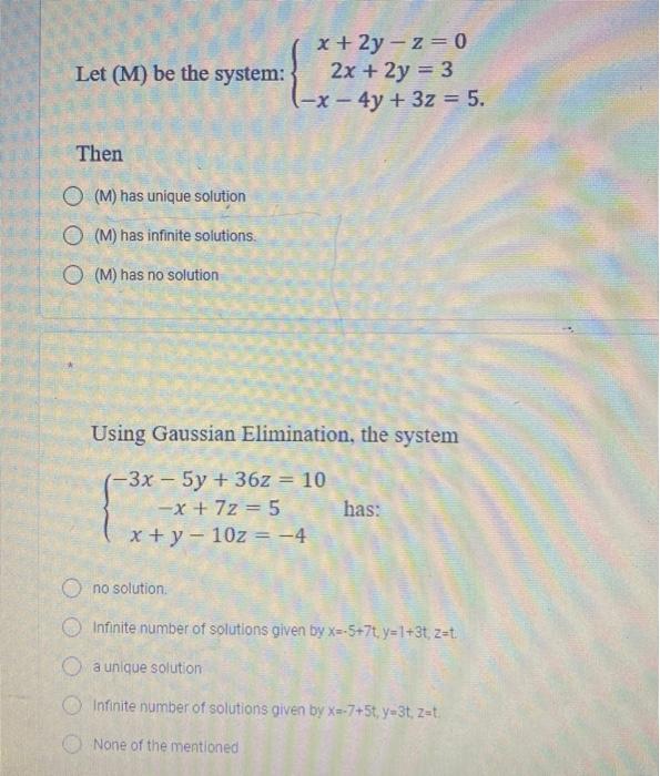 Solved Let (M) be the system: ⎩⎨⎧x+2y−z=02x+2y=3−x−4y+3z=5 | Chegg.com