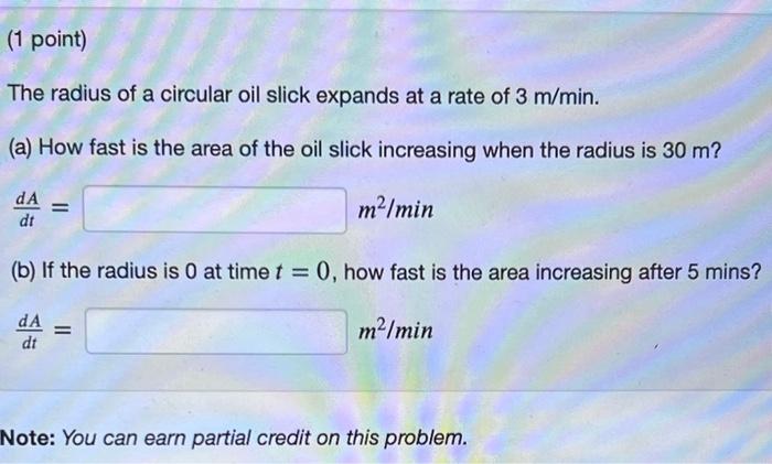 Solved The radius of a circular oil slick expands at a rate | Chegg.com